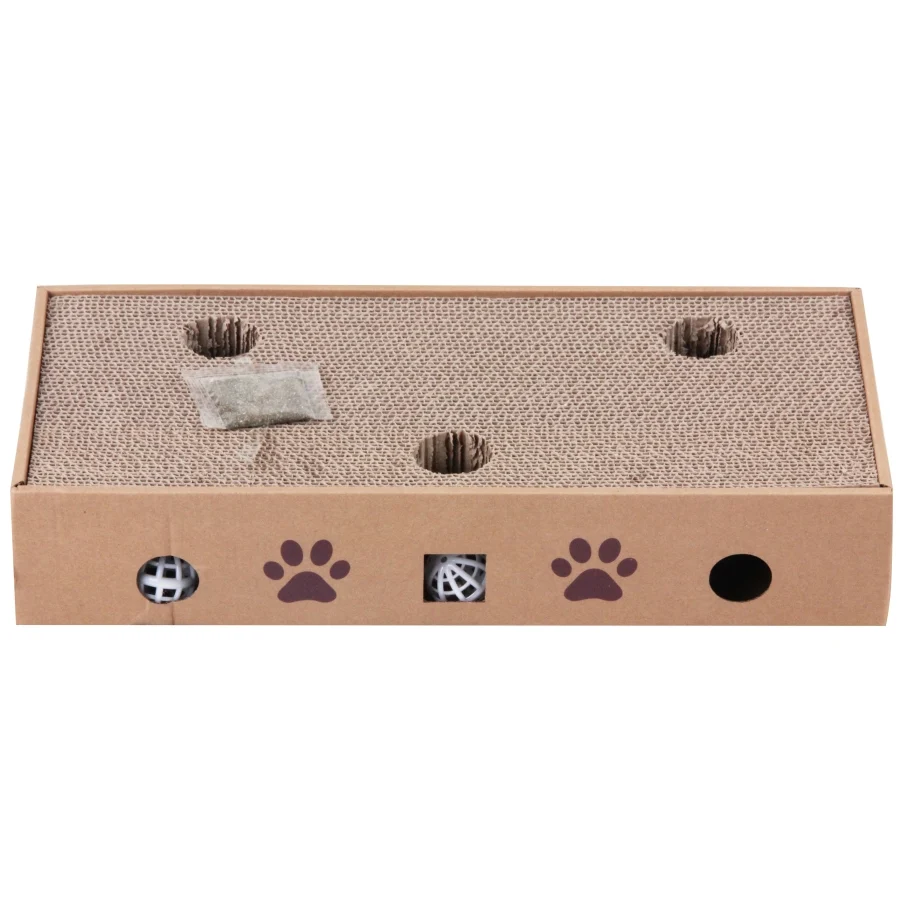 PAWISE Grebalica za mačke 2u1, kartonska, s lopticama i catnipom, 49x21x9,5cm