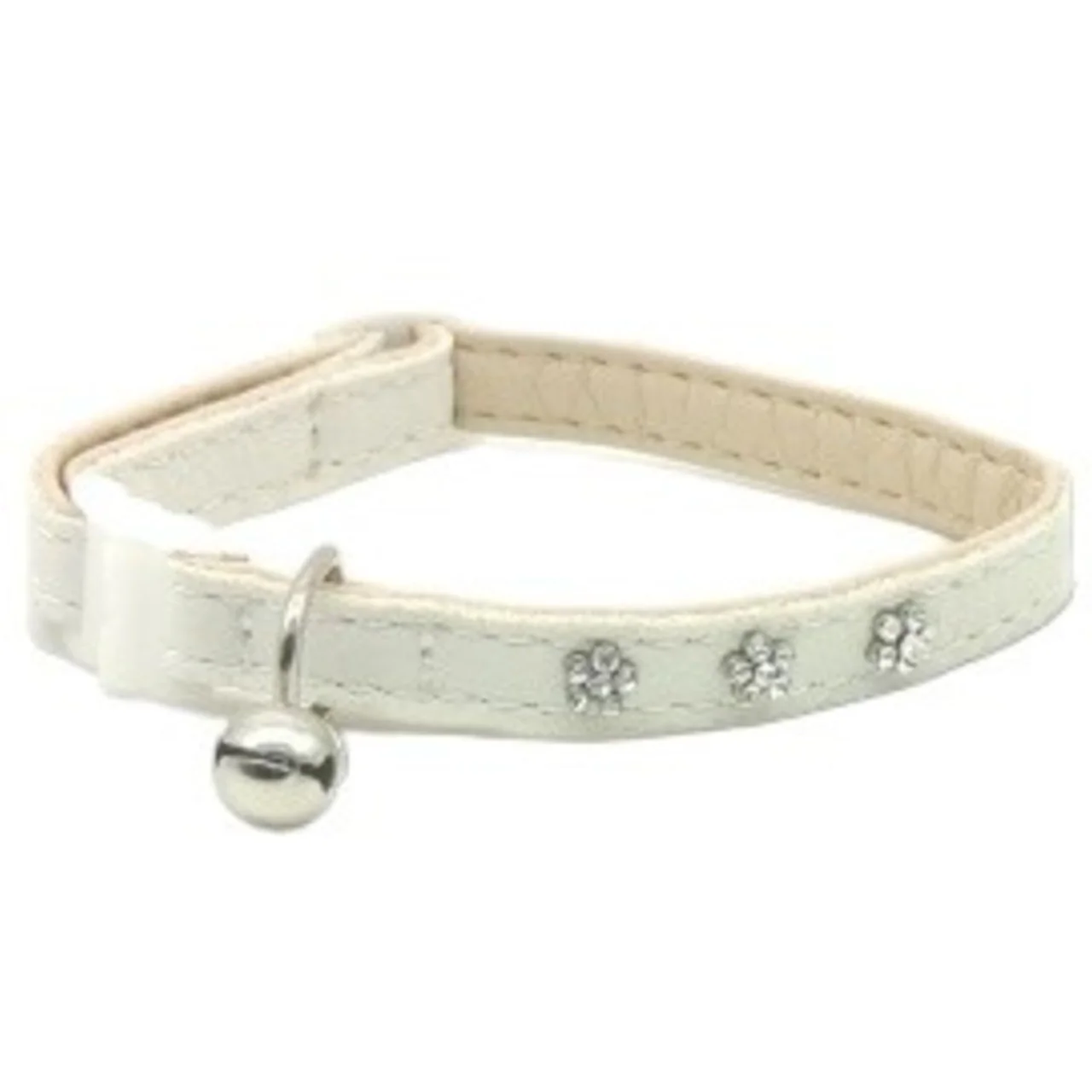 MATIS Ogrlica za mačke sa sigurnosnom kopčom, s cirkonima, bela, 1cm/18-26cm