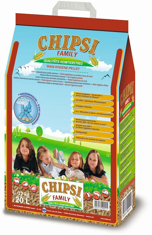CHIPSI Family upijajući biljni posip za male životinje, kukuruzni, 12kg/20L