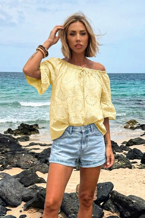 ženska bluza sa golim ramenima u boho stilu LATENA YELLOW