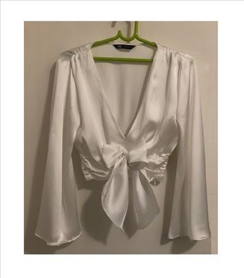 Zara bela svečana crop satenska bluza / košulja XS