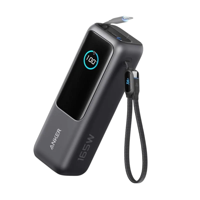 Anker Power Bank 25000mAh 165W sa ugrađenim USB-C kablom na izvlačenje, Crni