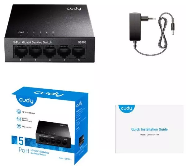 NOVO CUDY 5 PORT INTERNET SWITCH + 2 LAN KABLA 15M GARANCIJA 12 MESECI