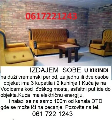 IZDAJEM SOBE U KIKINDI 0617221243