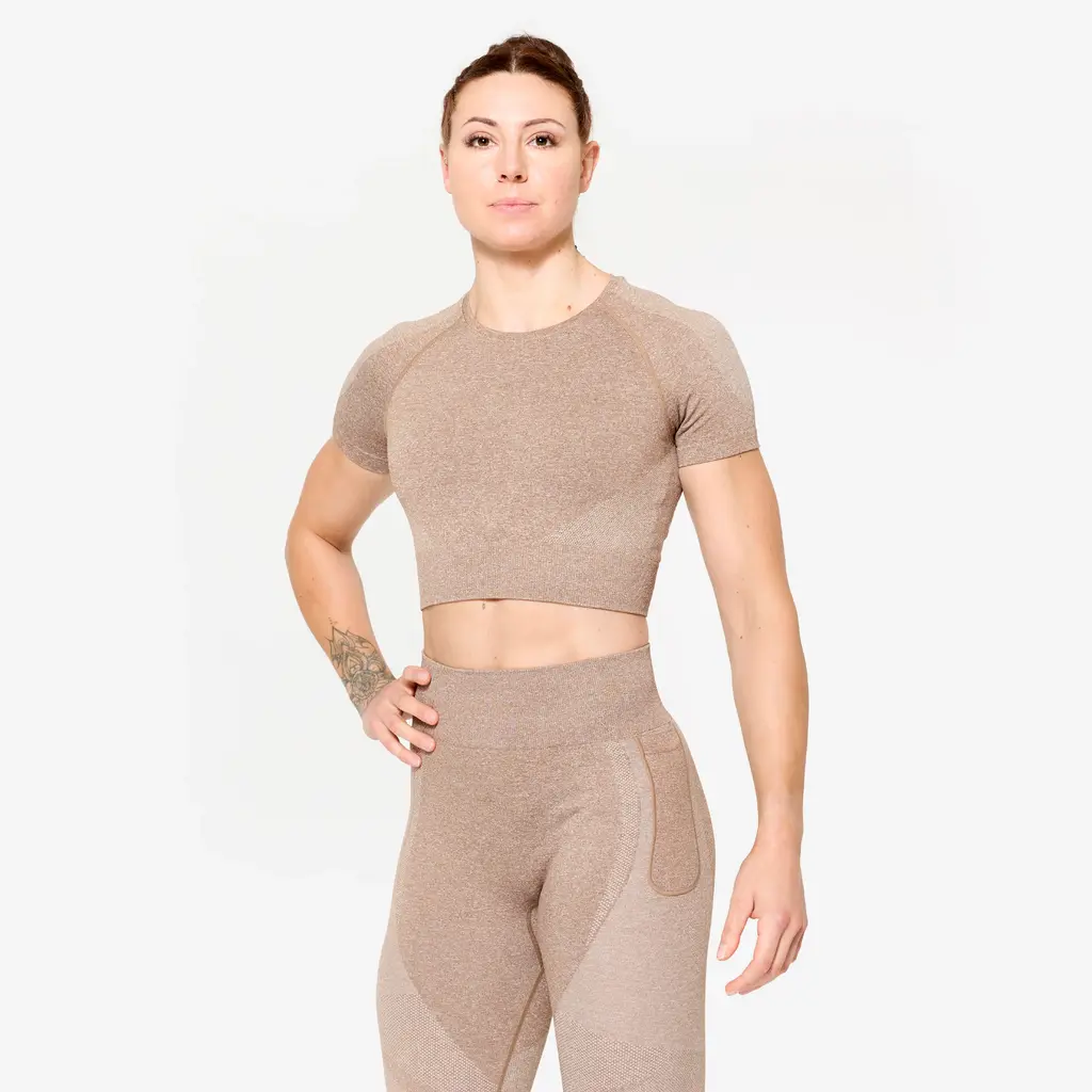 Braon bešavna kratka majica za fitnes