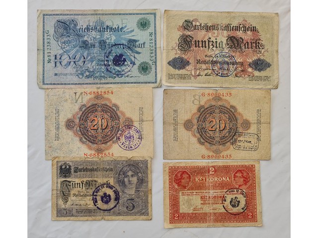 Lot od 6 pečatiranih novčanica