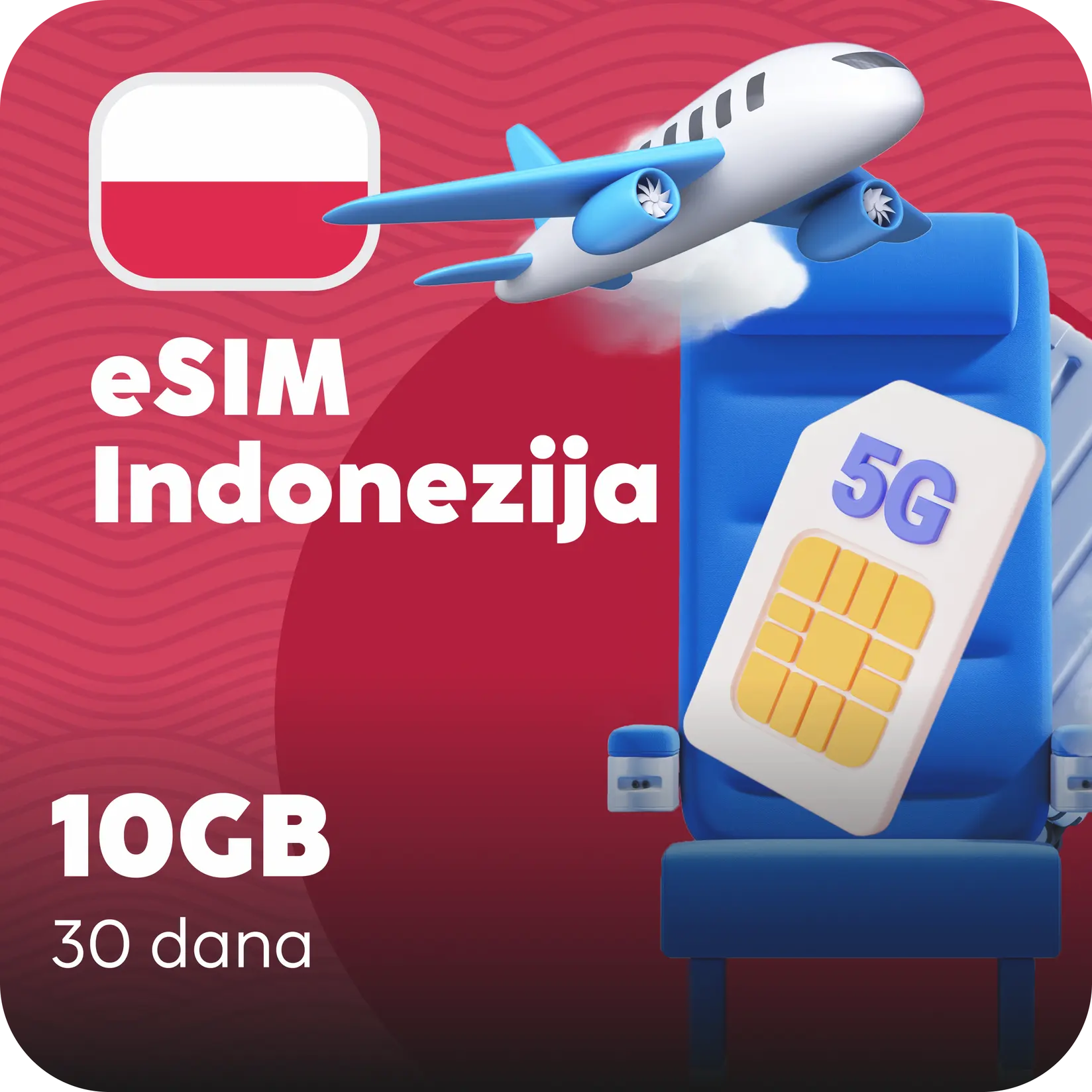 Indonezija eSIM kartica - 10GB prepaid mobilnih podataka za 30 dana