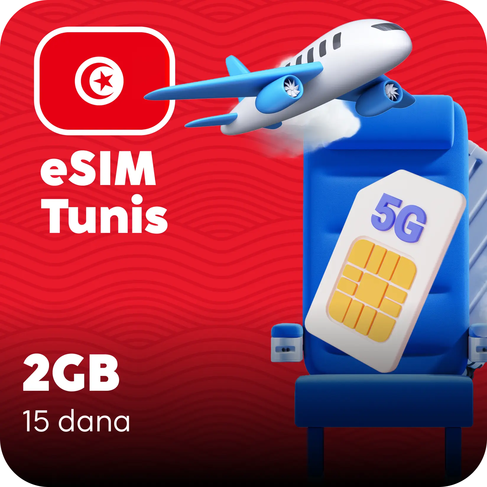 Tunis eSIM kartica - 2GB prepaid mobilnih podataka za 15 dana