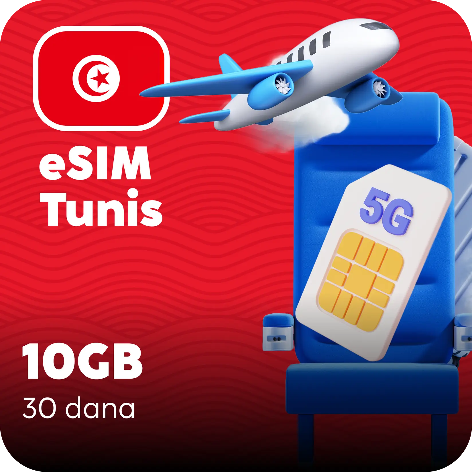 Tunis eSIM kartica - 10GB prepaid mobilnih podataka za 30 dana