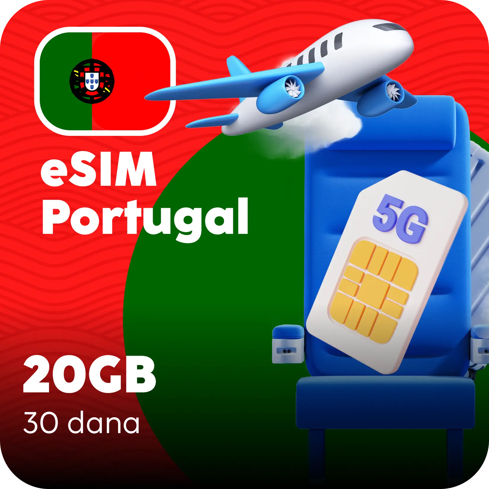 Portugalija eSIM kartica - 20GB prepaid mobilnih podataka za 30 dana