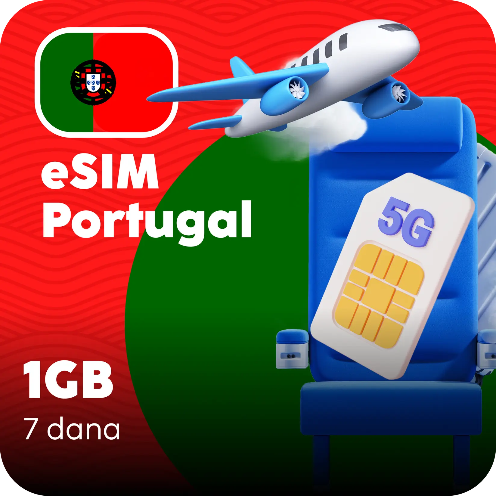 Portugalija eSIM kartica - 1GB prepaid mobilnih podataka za 7 dana