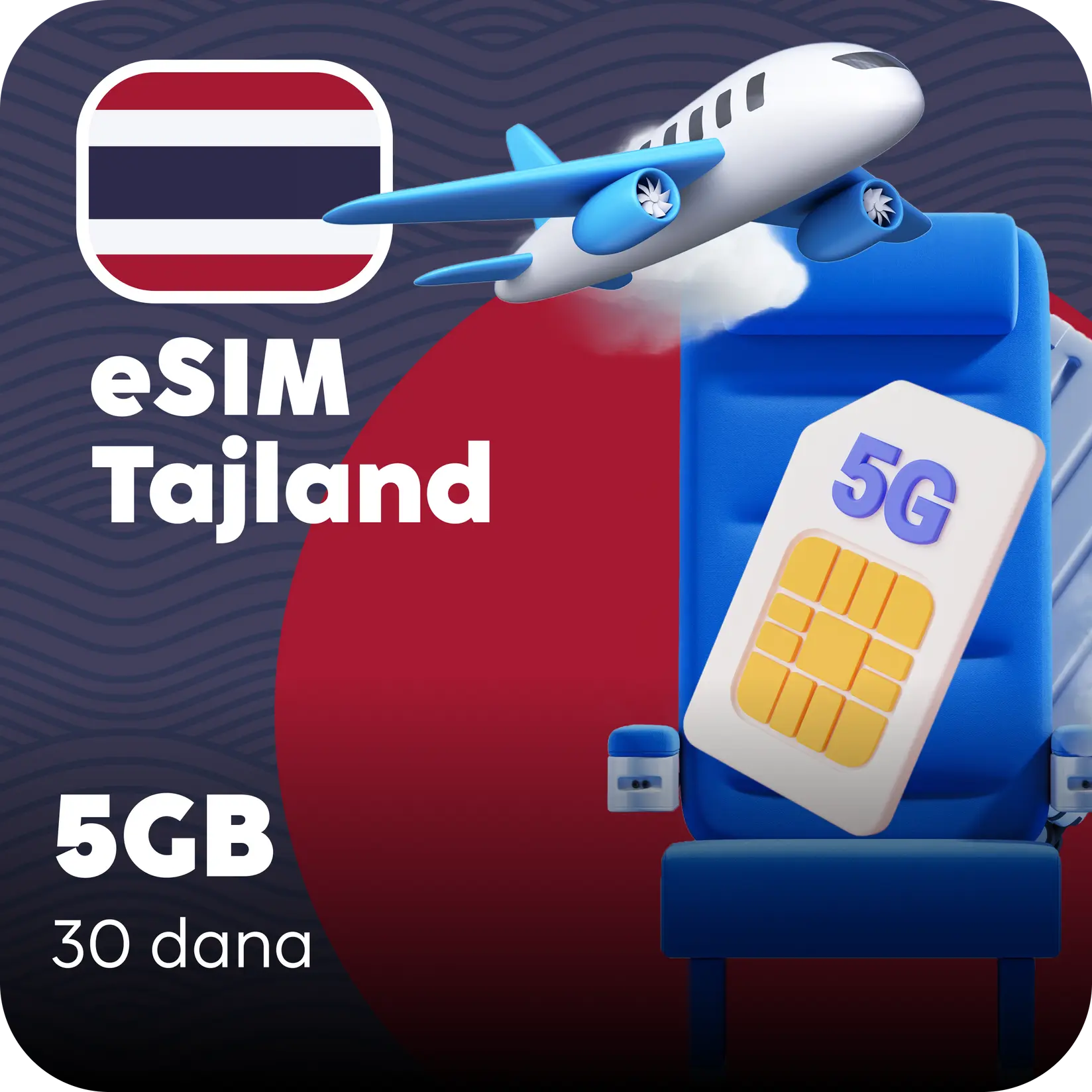 Tajland eSIM kartica - 5GB prepaid mobilnih podataka za 30 dana