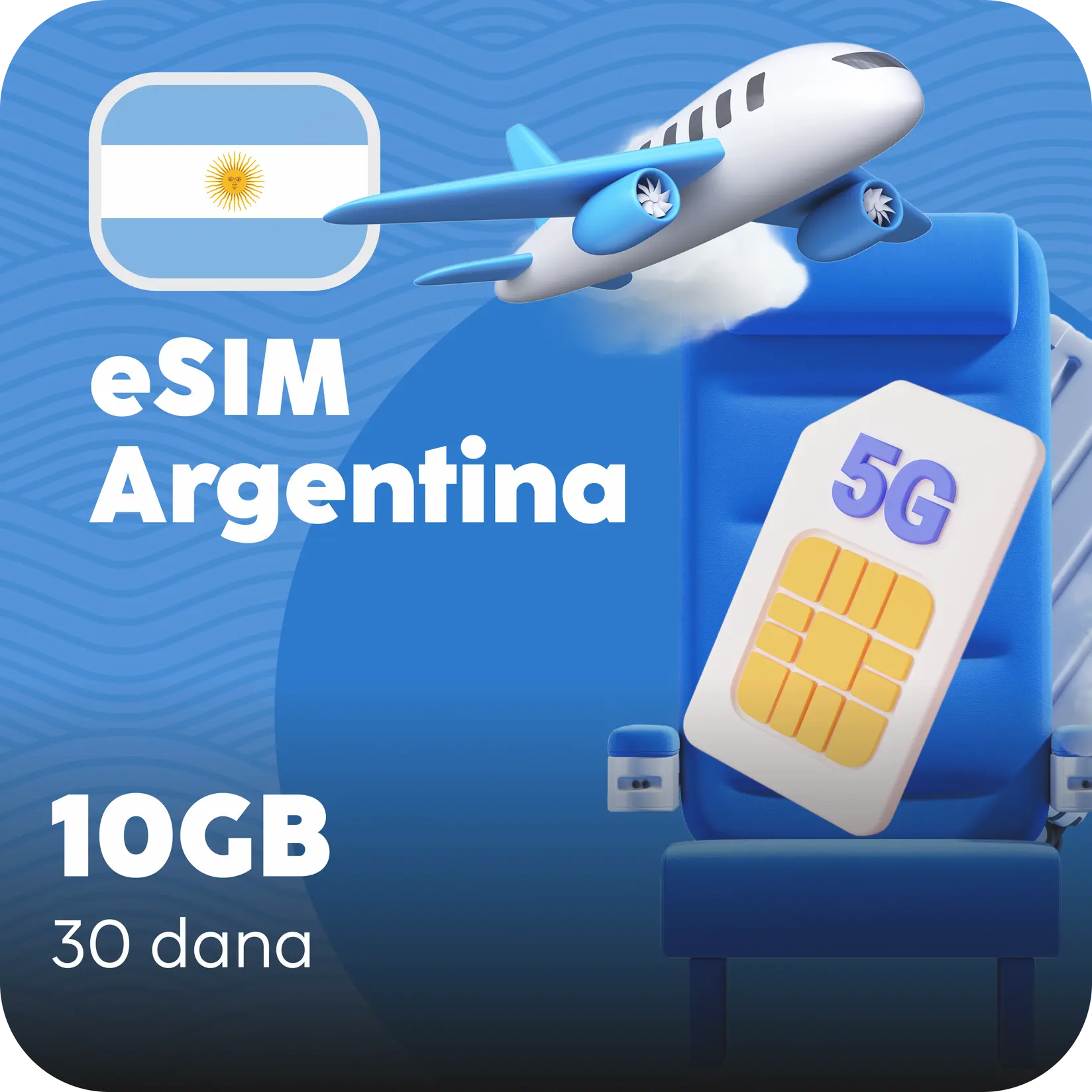 Argentina eSIM kartica - 10GB prepaid mobilnih podataka za 30 dana