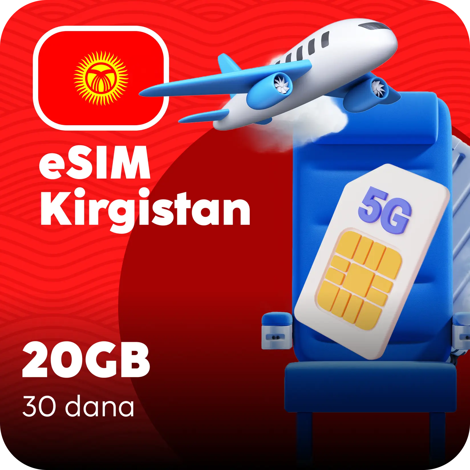 Kirgistan eSIM kartica - 20GB prepaid mobilnih podataka za 30 dana