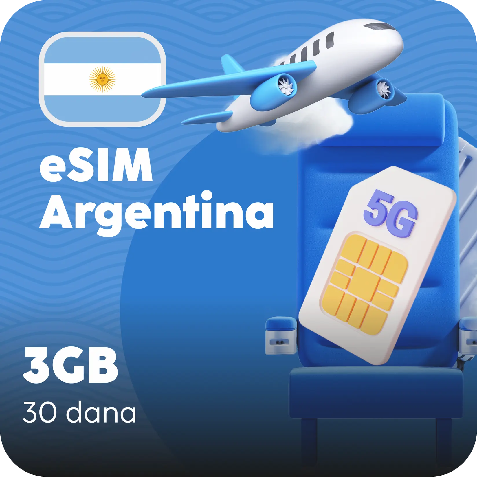 Argentina eSIM kartica - 3GB prepaid mobilnih podataka za 30 dana