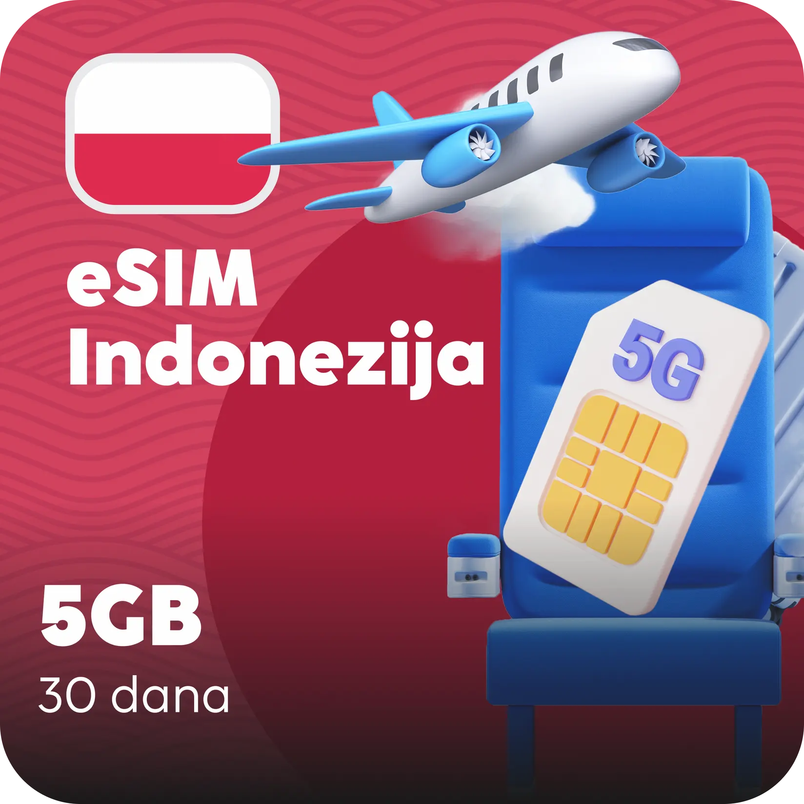Indonezija eSIM kartica - 5GB prepaid mobilnih podataka za 30 dana