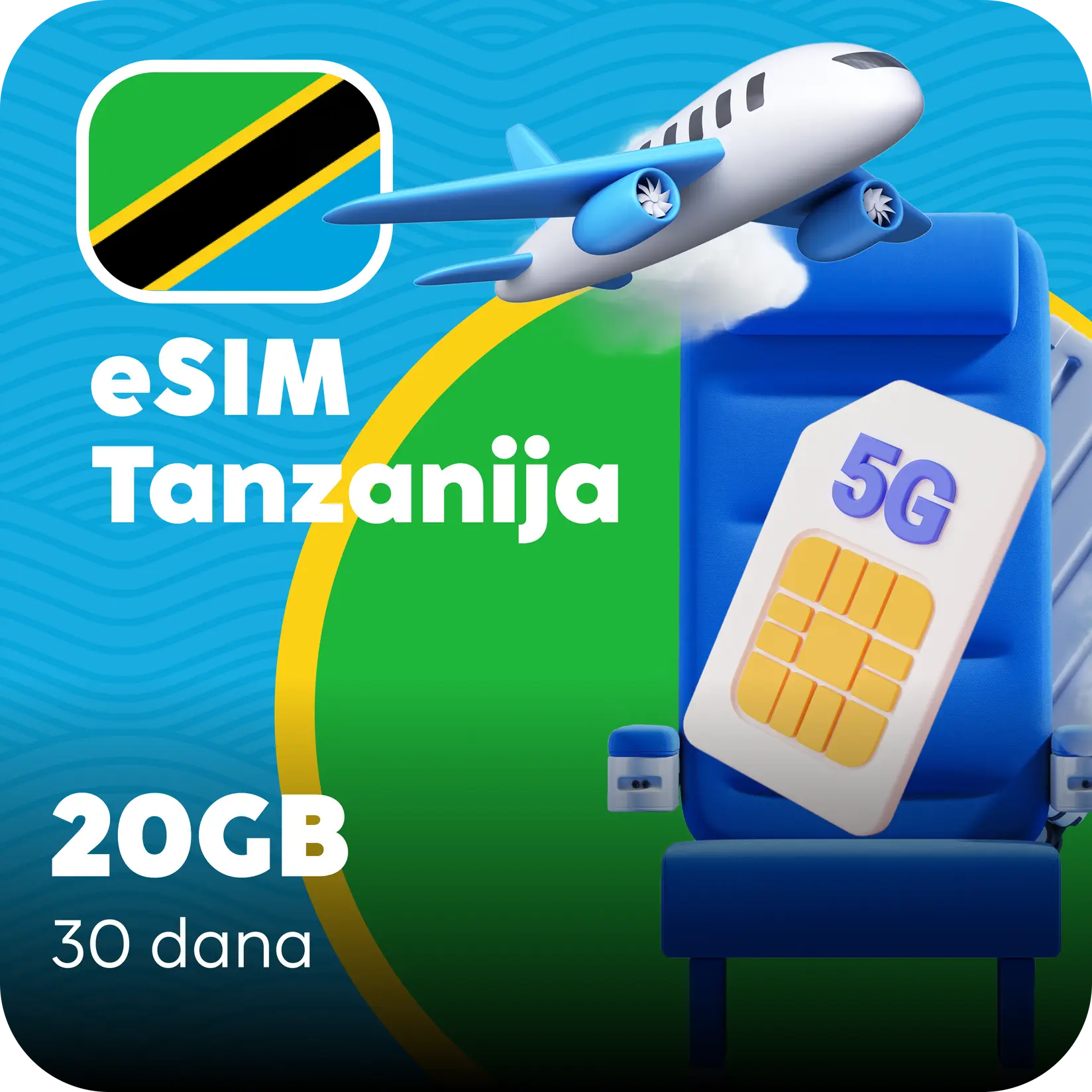 Tanzanija eSIM kartica - 20GB prepaid mobilnih podataka za 30 dana