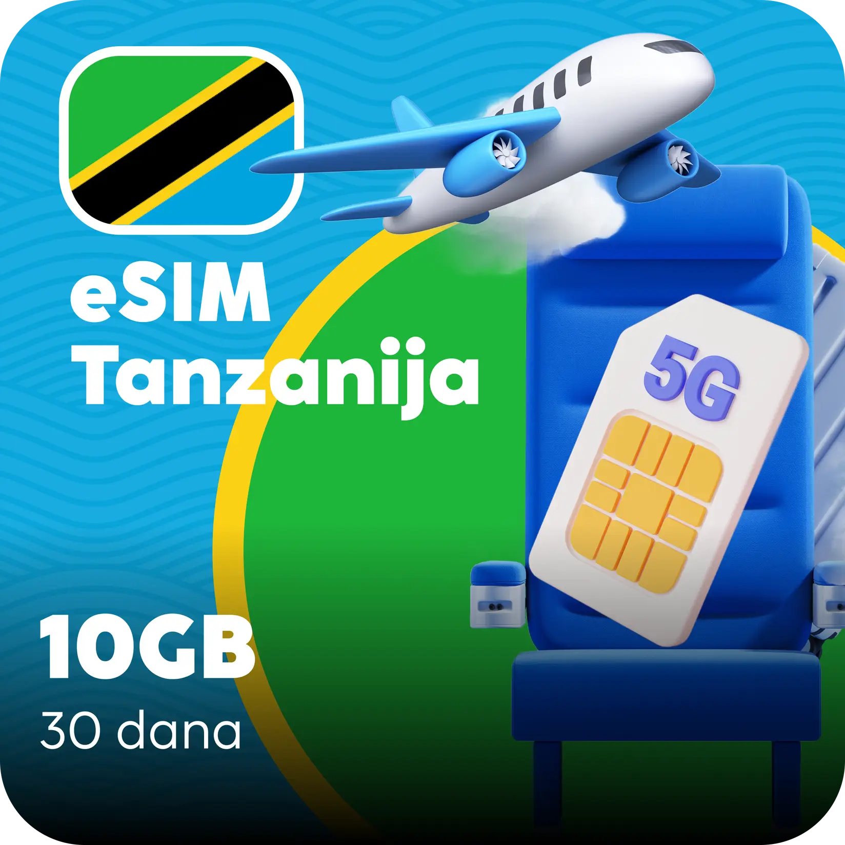 Tanzanija eSIM kartica - 10GB prepaid mobilnih podataka za 30 dana