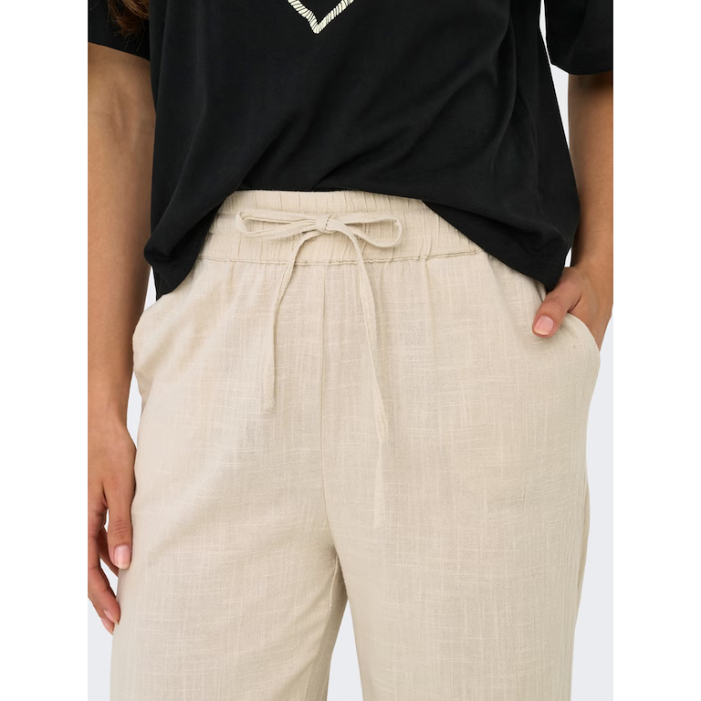 ONLY Krem Ženske Pantalone ONLTIZANA COTTON LOOSE PANTS