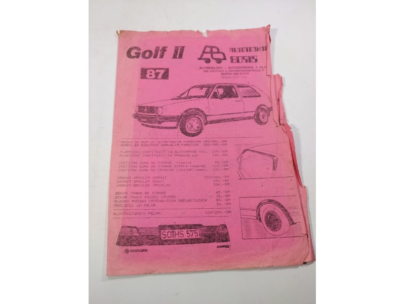 Reklama - Cenovnik delova VW Golf II