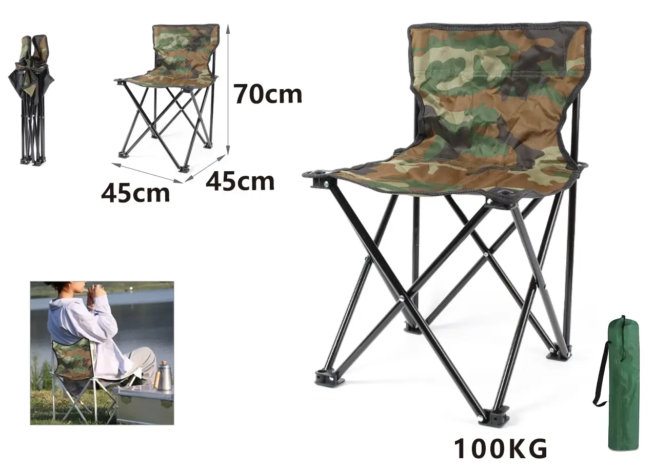 Sklopiva stolica sa četiri nogara, Velika, 100kg, 45x70x45cm, Maskirna