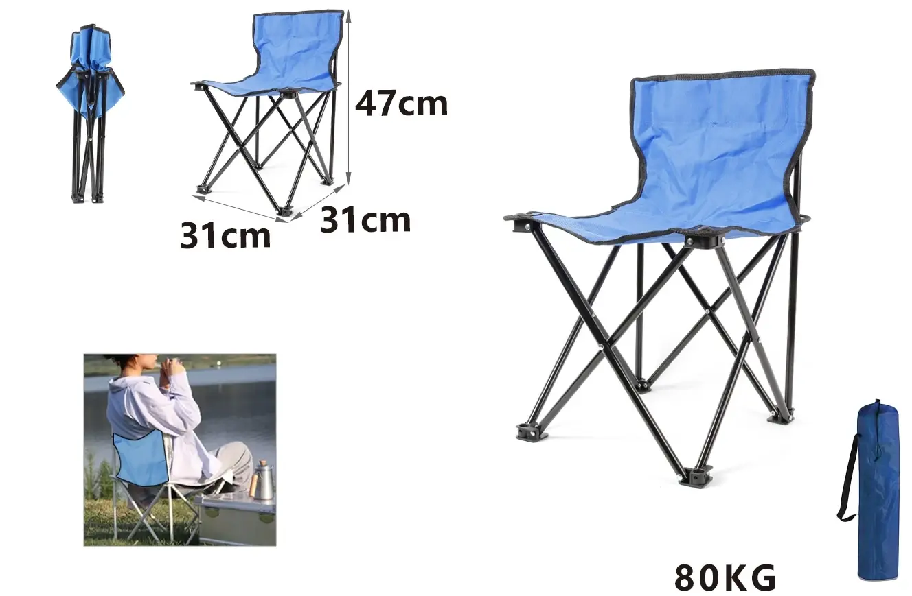 Sklopiva stolica sa četiri nogara, Mala, 80kg, 31x47x31cm, Plava