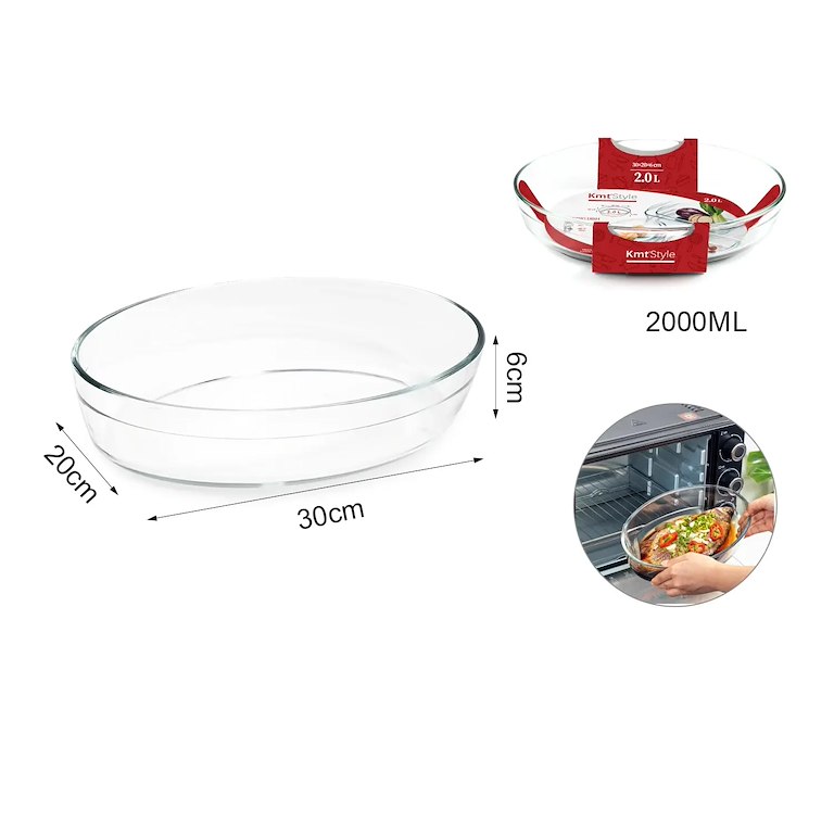 KMT Ovalna staklena tepsija, 30x6x20xm, 2l