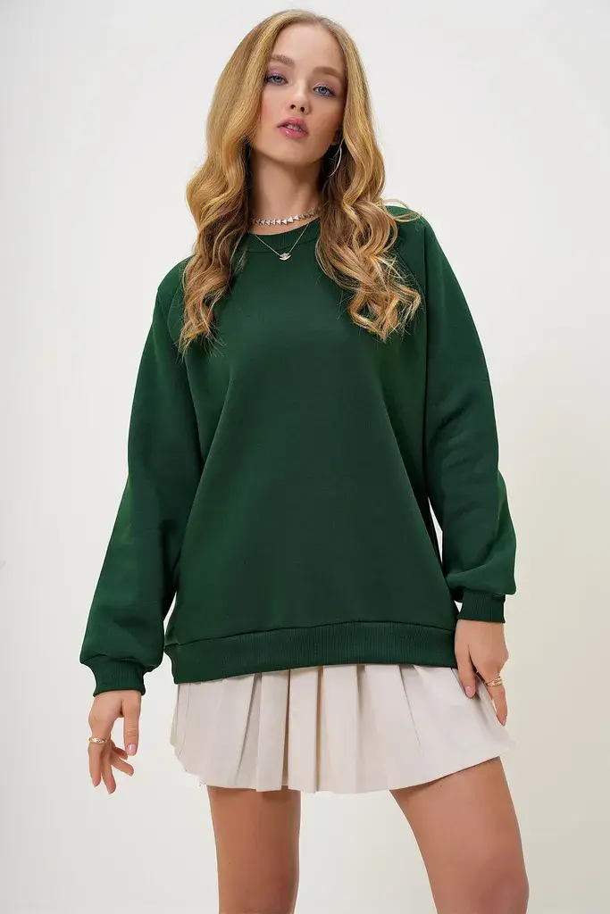 Trend Alacati Stili Ženski duks Alc-X13180, Okrugli izrez, Zeleni