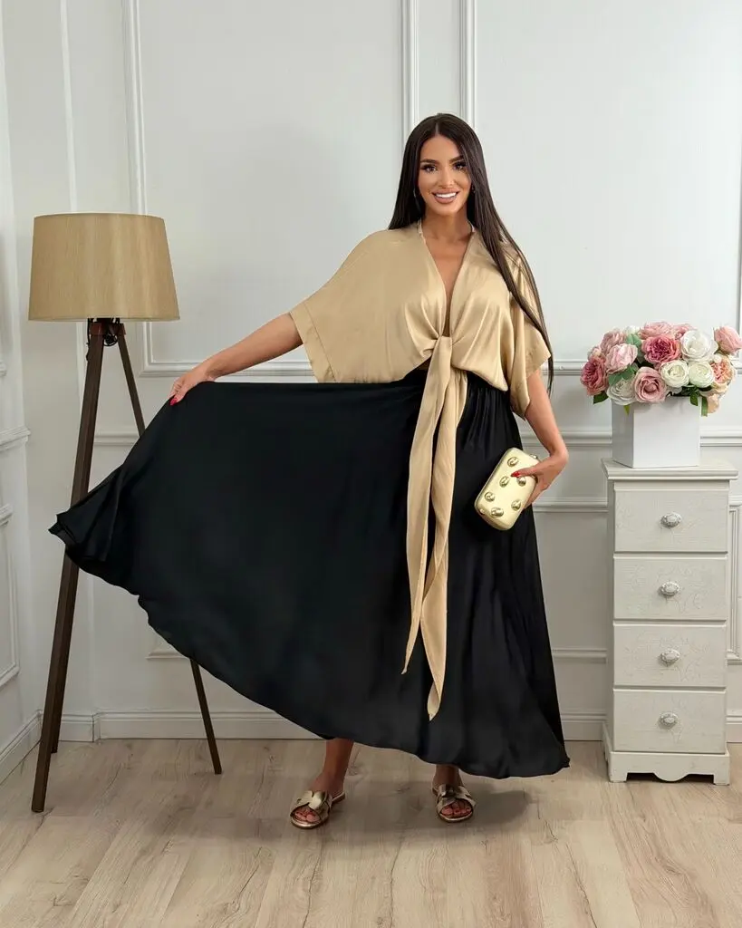Squareonline Ženska suknja Black Satin Flow, Crna