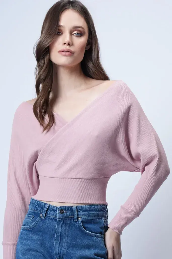 Trend Alacati Stili Ženska bluza dugih rukava ALC-019-053-BLZ, V-izrez, Roze
