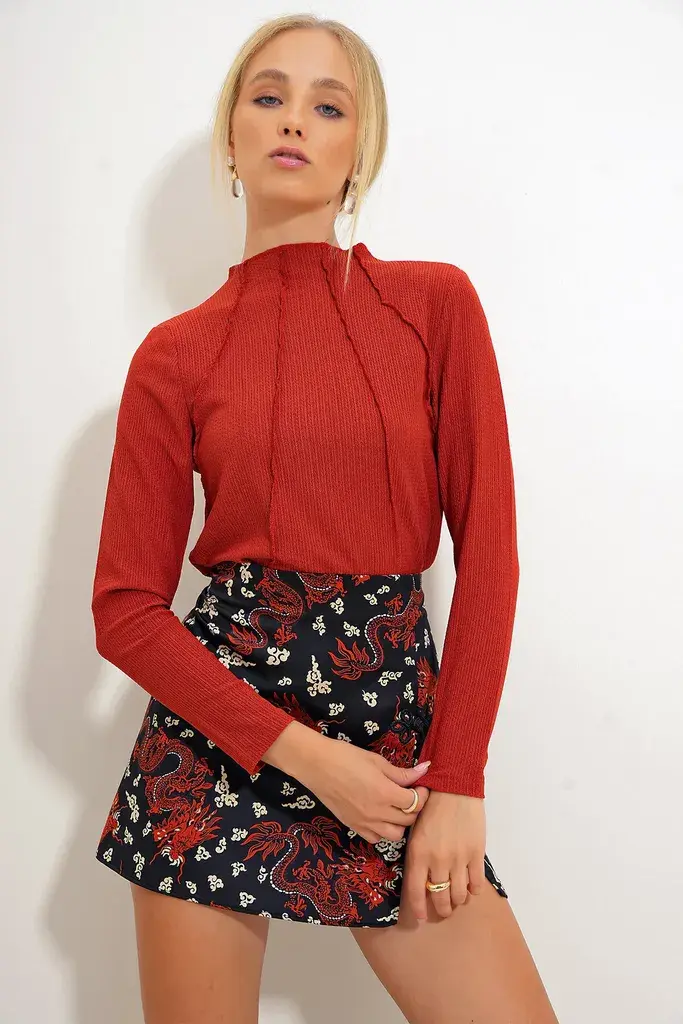 Trend Alacati Stili Ženska bluza dugih rukava ALC-X12484, Crvena