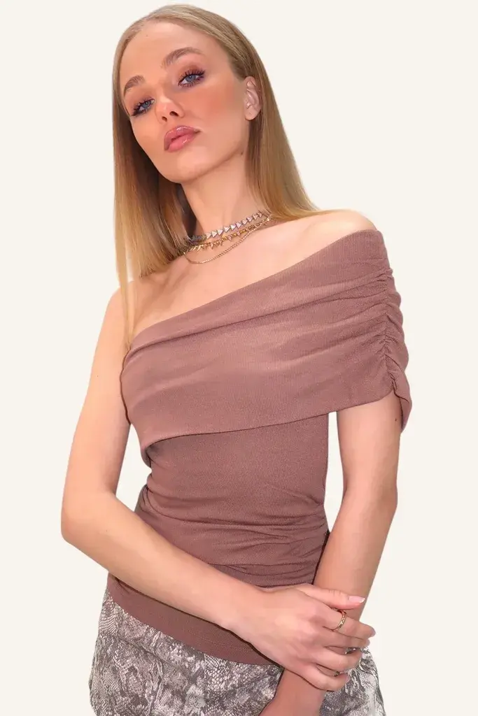 Trend Alacati Stili Ženska bluza bez rukava Alc-X13468, Brod izrez, Smeđa