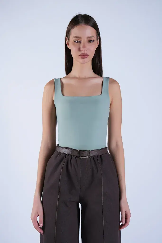 Trend Alacati Stili Ženska bluza bez rukava Alc-X13453, Brod izrez, Zelena