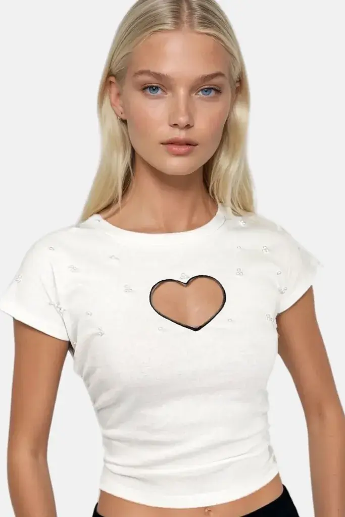 Trend Alacati Stili Ženska bluza kratkih rukava Alc-X13591, Okrugli izrez, Bela
