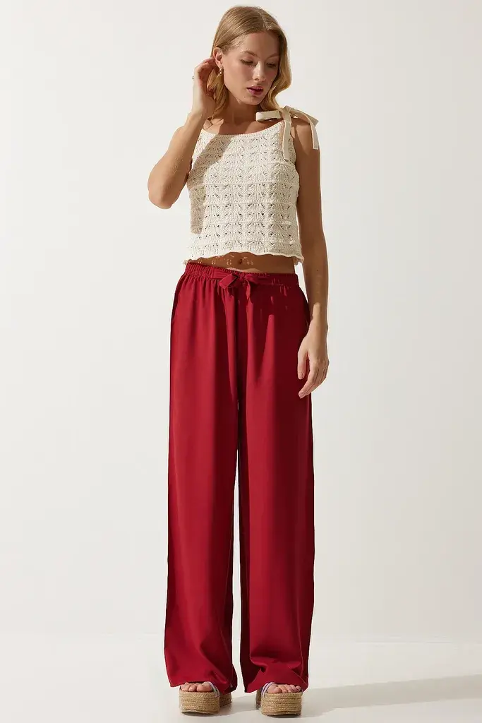 Happiness Istanbul Ženske Burgundi Letnje Viskoza Regular fit Pantalone EN00610, Burgundi / Bordo