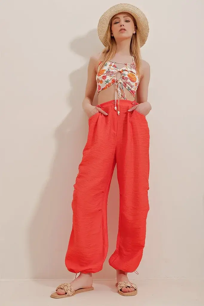 Trend Alacati Stili Ženske pantalone ALC-X10283, Vrećaste, Narandžaste
