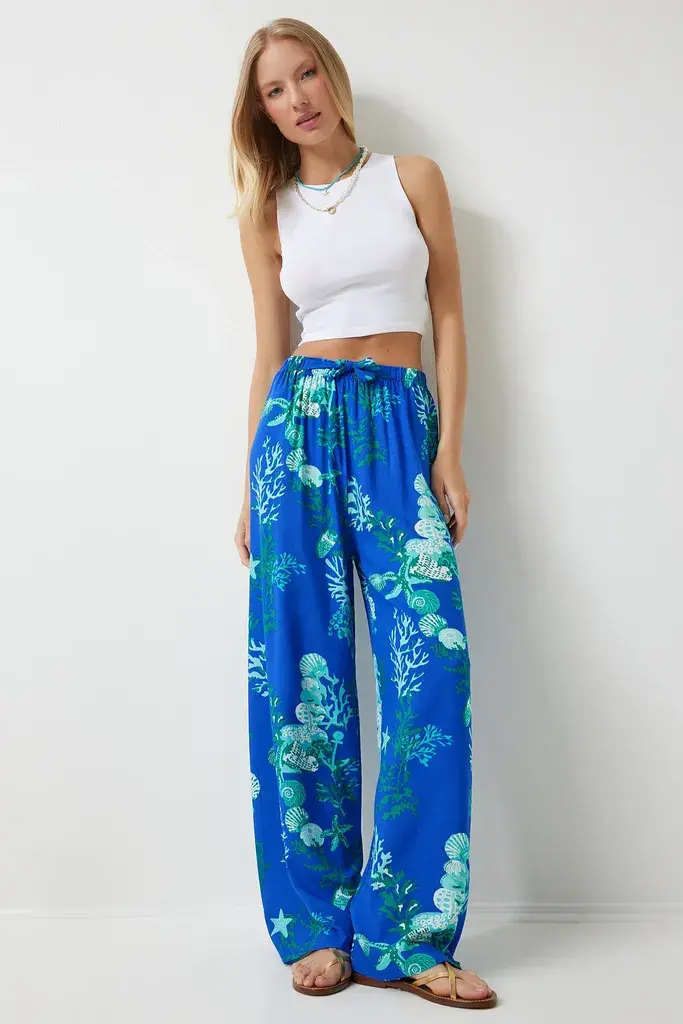 Happiness Istanbul Plave Vode Zelene Viskoza Regular fit Pantalone - Ženske EN00606, Plave Vode Zelene / Plave