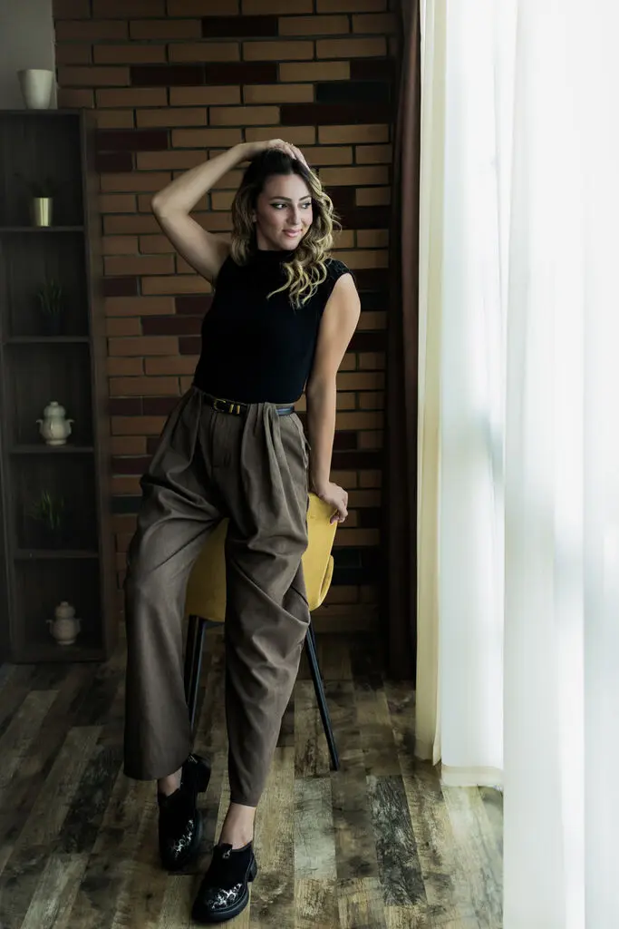 Obuća Trend Ženske pantalone Siena, Visok struk, Krem