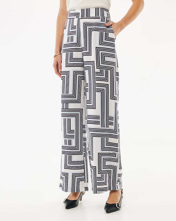 Mexx Ženske pantalone MF007004661W, Široke nogavice, Crno-bele