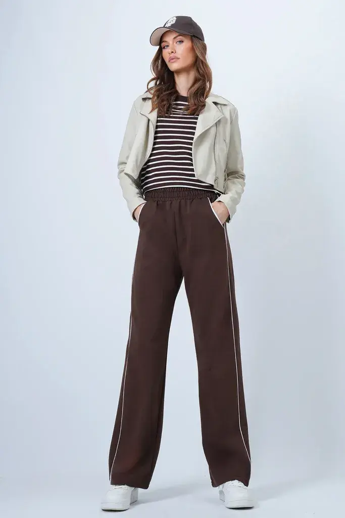 Trend Alacati Stili Braon široke trenerka pantalone sa paspul detaljima i elastičnim pojasom Alc-X14611, Braon / Braon