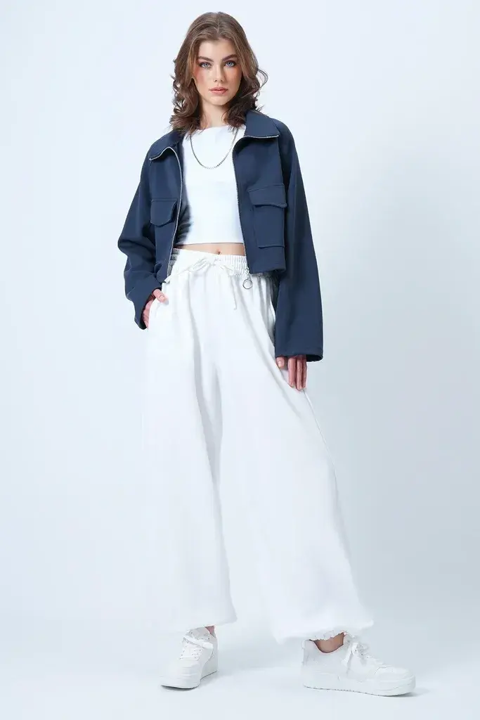 Trend Alacati Stili Bele oversajz džoger trenerka pantalone Alc-X14610, Bela / Bela
