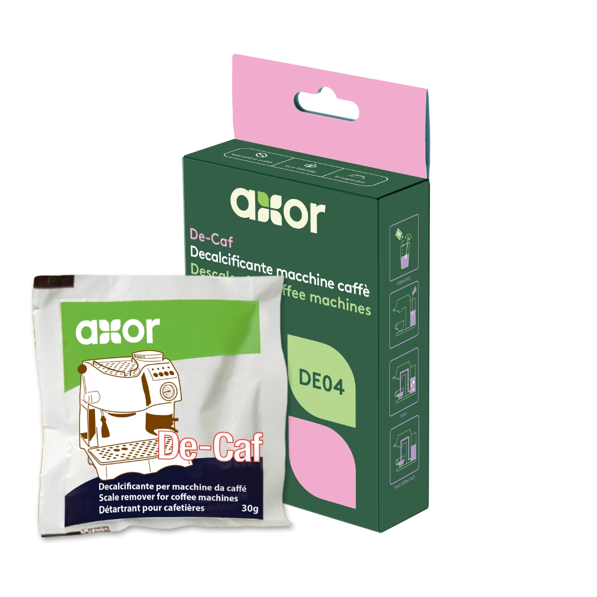 DE-CAF , sredstvo protiv kamenca za kafe aparate, AXOR, SG250, 4/1 ( 4 X30 gr)