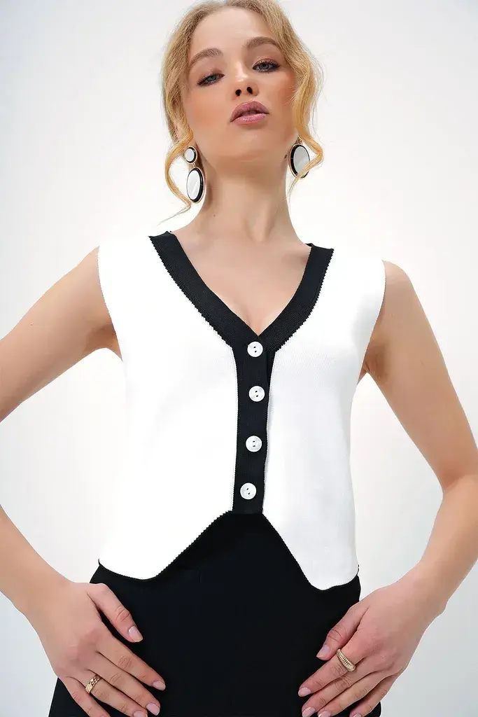 Trend Alacati Stili Ženski prsluk Alc-X13379, V-izrez, Beli
