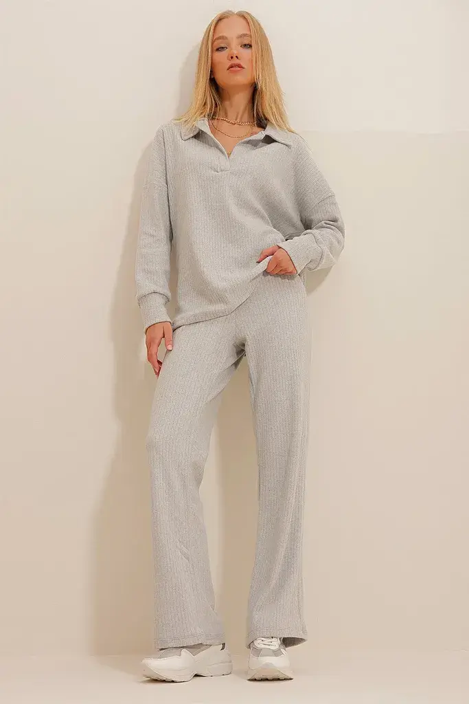 Trend Alacati Stili Ženski komplet duks i pantalone ALC-796-001, Svetlosivi