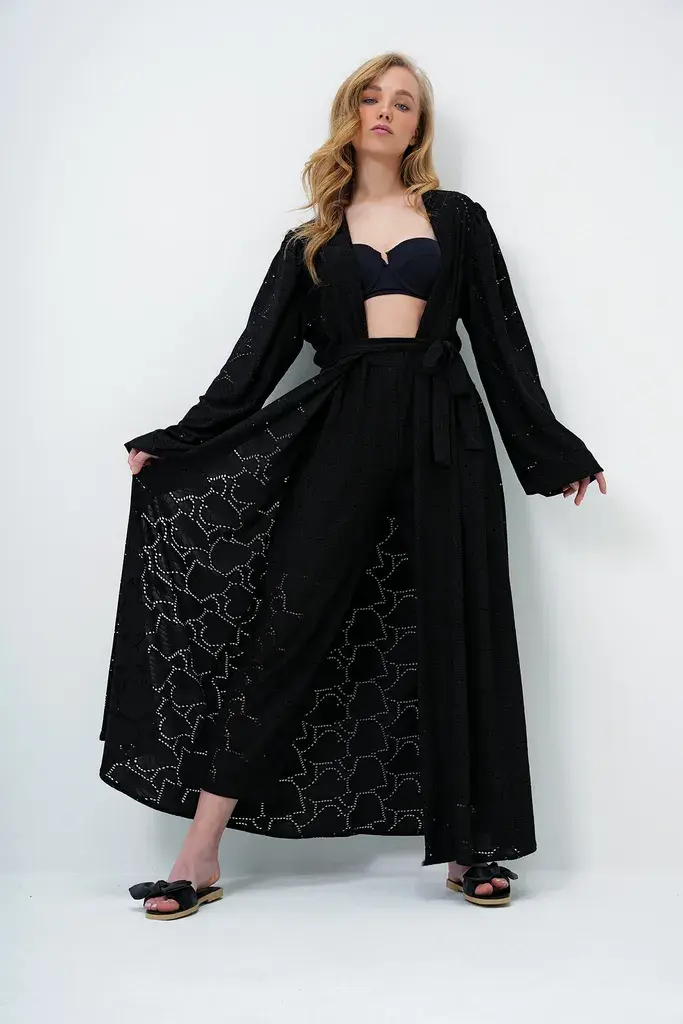 Trend Alacati Stili Ženski komplet kardigan i pantalone ALC-X11710, Mat crni
