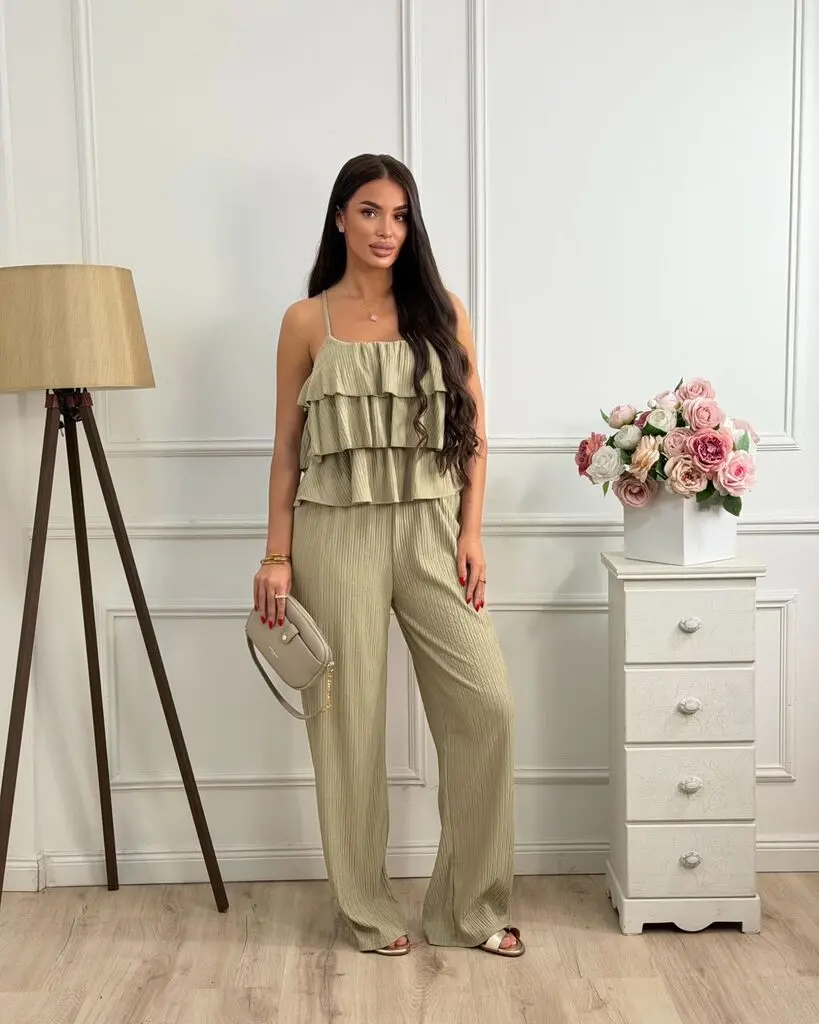 Squareonline Ženski komplet Olive Ruffle Set, Zeleni
