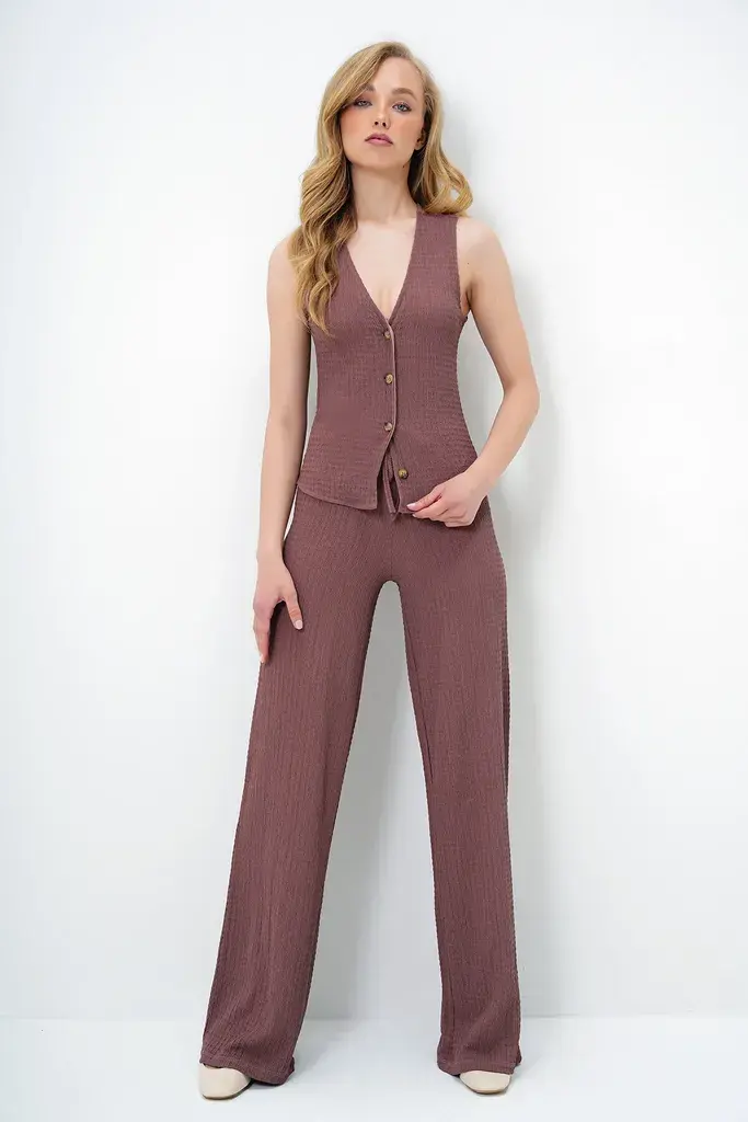 Trend Alacati Stili Ženski komplet bluza i pantalone Alc-X13583, Braon