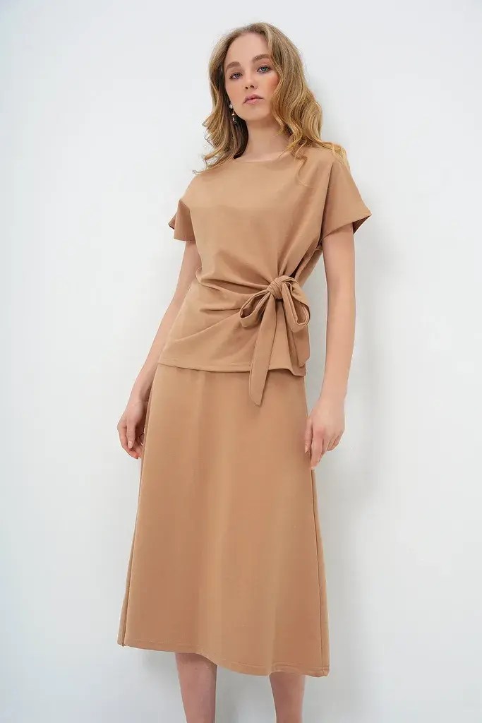 Trend Alacati Stili Ženski komplet bluza i suknja Alc-X13479, Smeđi
