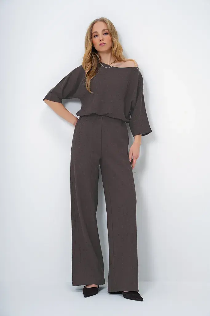 Trend Alacati Stili Ženski komplet bluza i pantalone Alc-X13470, Smeđi