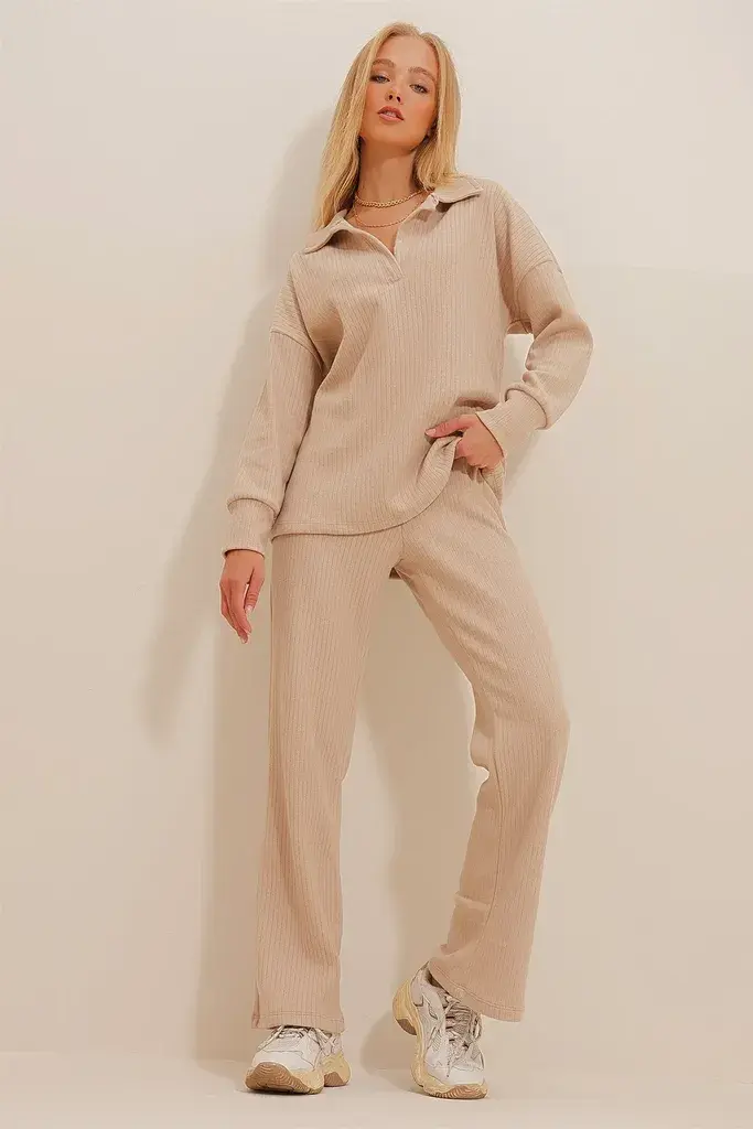 Trend Alacati Stili Ženski komplet duks i pantalone ALC-796-001, Bež